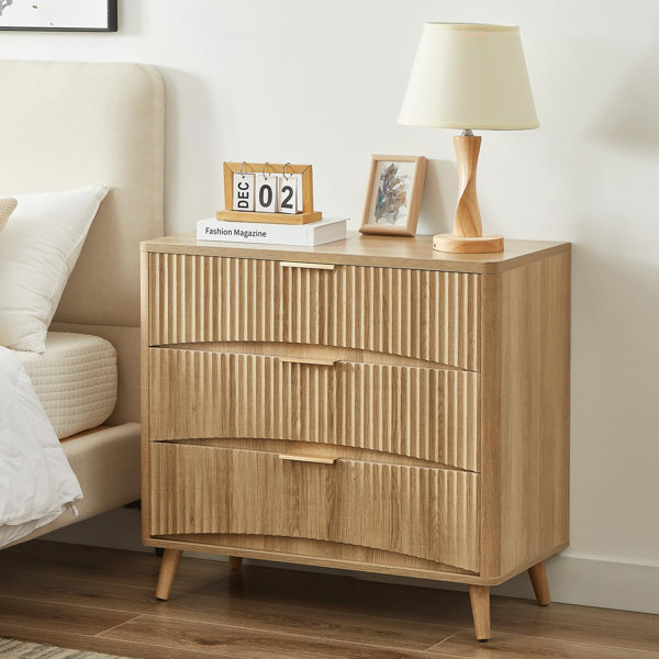 Foundry Select Large Fluted Nightstand Set Of 2, 3 Drawer Night Stand Bedside Table, Mid Century ...